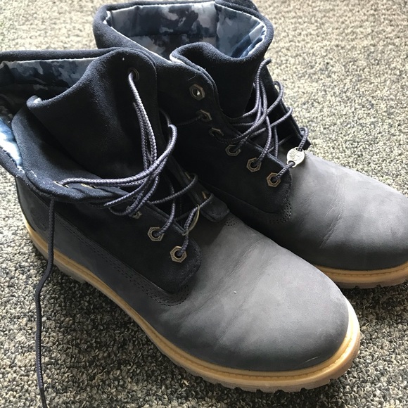 Timberland | Shoes | Timberland Roll Top Watercolor Navy Leather Boots ...